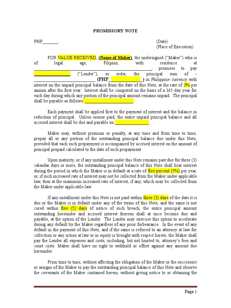 LEGAL Promissory Note | Interest | Bonds (Finance)