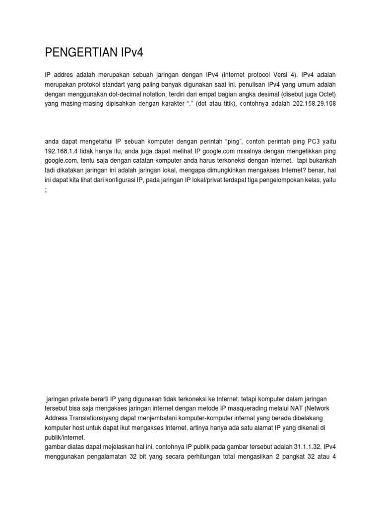 Pengertian dan Konfigurasi IPv4 | PDF | Komputer