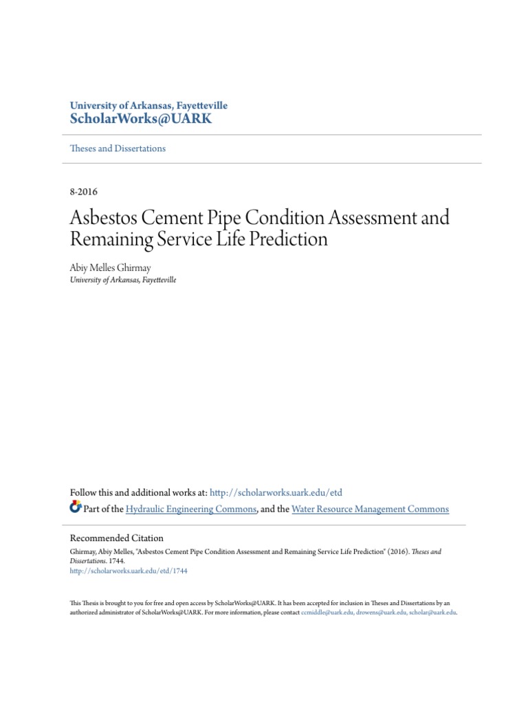 Asbestos Cement Pipe Condition Assessment and Remaining Service L | PDF ...