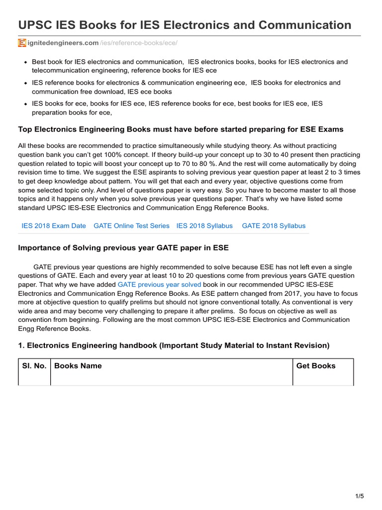 IES Reference Books - EC | PDF | Electronic Engineering | Electronics