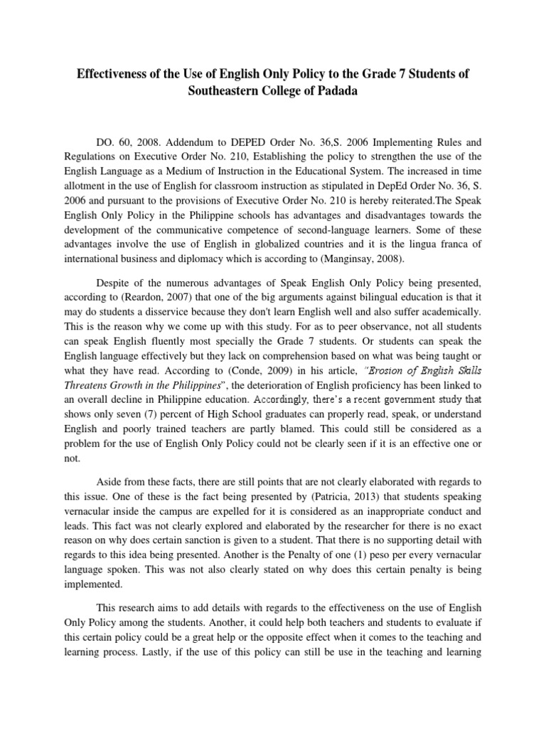 Effectiveness of the Use of EOP | English Language | Teachers