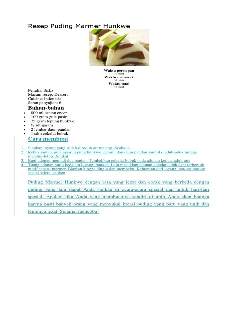 Resep Puding Marmer Hunkwe | PDF