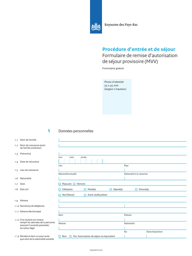 Formulaire de Demande de Visa Long Duree MVV (FR) | Royaume des Pays ...