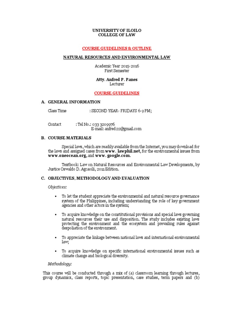 Natural Resources Law Course Outline | PDF | Environmental Law ...