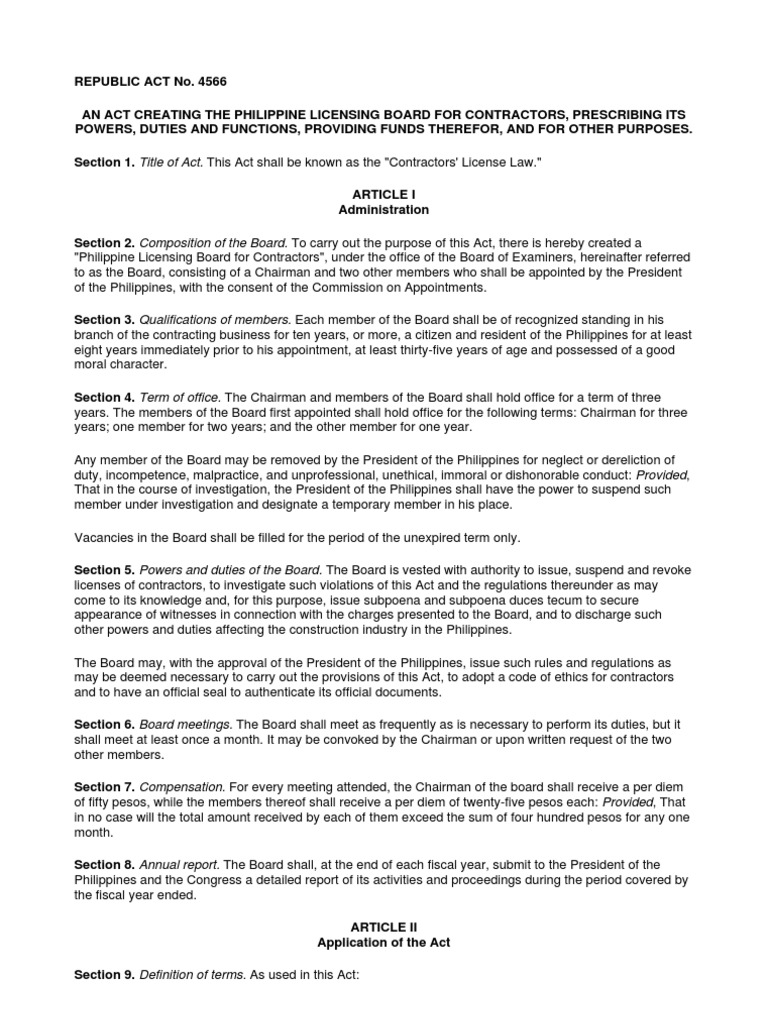 RA 4566 Contractors | PDF | License | Partnership