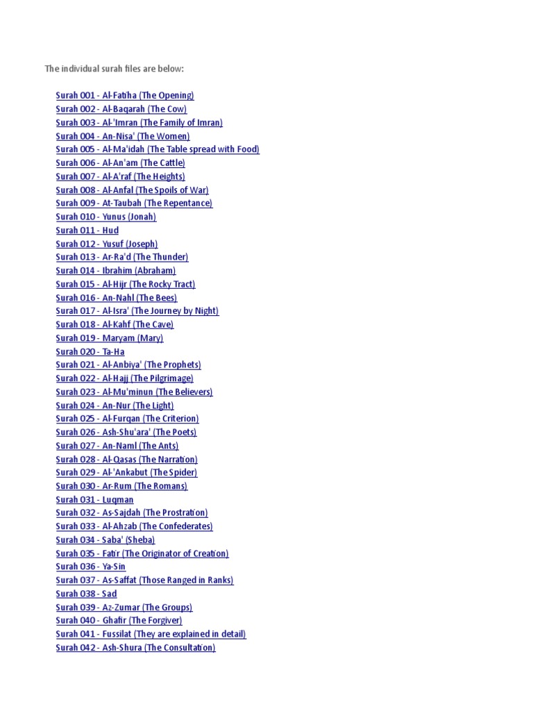 The Individual Surah Files Are Below | PDF