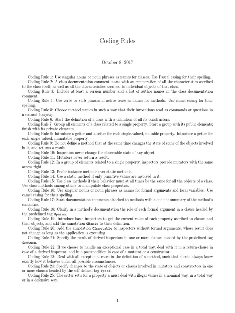 Coding Rules | PDF | Inheritance (Object Oriented Programming) | Class (Computer Programming)