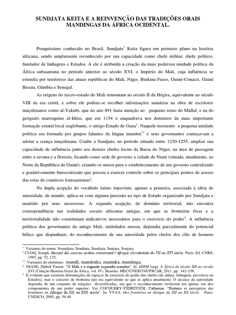 A história de Sundjata Keita, fundador do Império do Mali | PDF ...