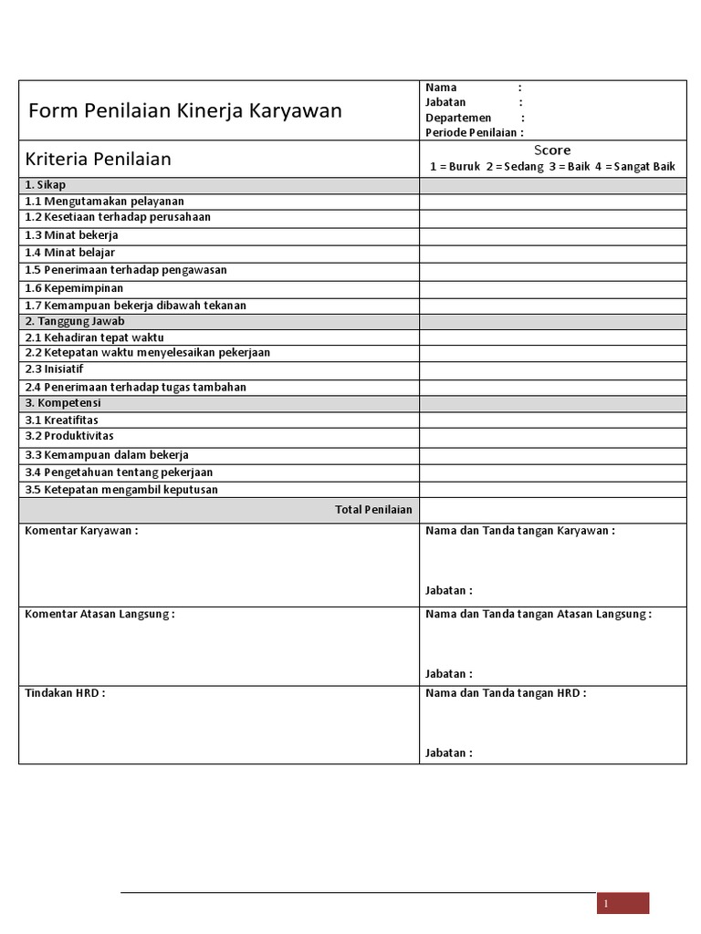 Formulir Penilaian Kinerja Karyawan | PDF