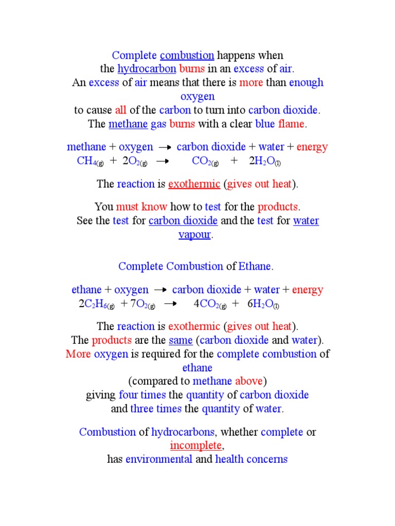 Complete Combustion Reactions Explained | PDF