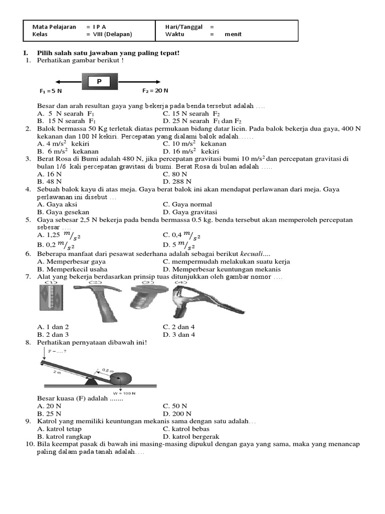 Soal Try Out IPA SMP Kelas VIII Semester 1 New | PDF