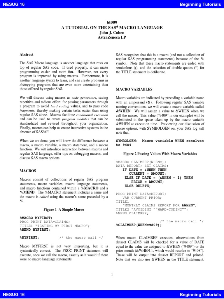Sas Macro Tutorial Pdf Sas Software Macro Computer Science