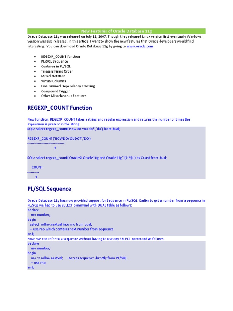 New Features of Oracle Database 11g | PDF | Pl/Sql | Control Flow