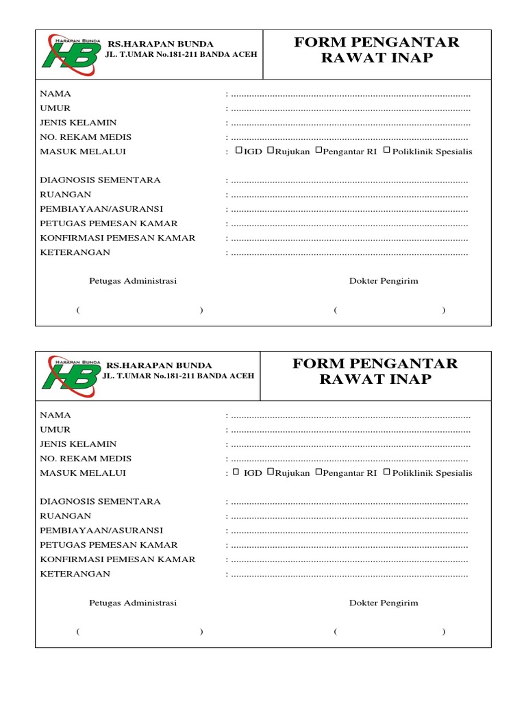 Form Pengantar Rawat Inap | PDF