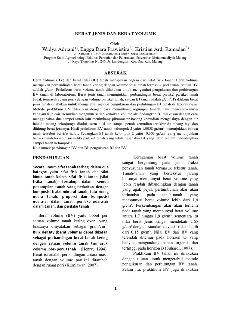 JURNAL Berat Jenis Dan Berat Volume | PDF
