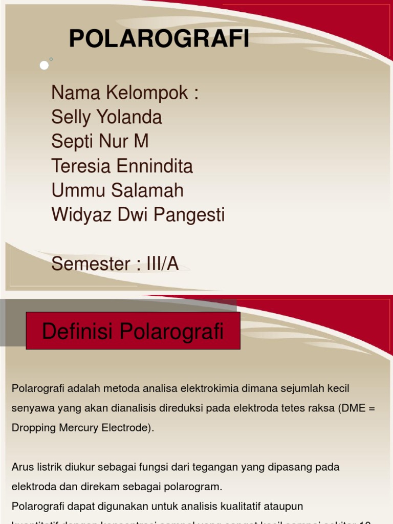 POLAROGRAFI: ANALISIS ELEKTROKIMIA DENGAN TEKNIK TETESAN LOGAM RAKSA | PDF