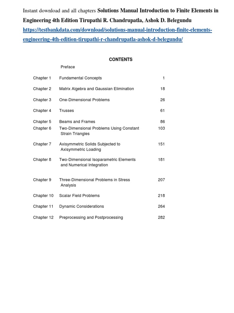 Solutions Manual Introduction To Finite Elements in Engineering 4th ...