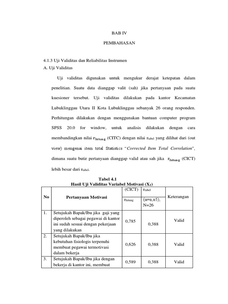 Uji Validitas Dan Reliabilitas Instrumen FIX | PDF | Karier & Perkembangan
