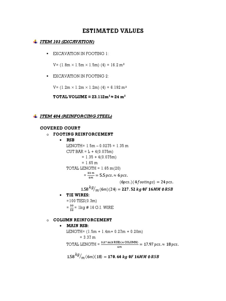 Estimated Values: Item 103 (Excavation) | PDF