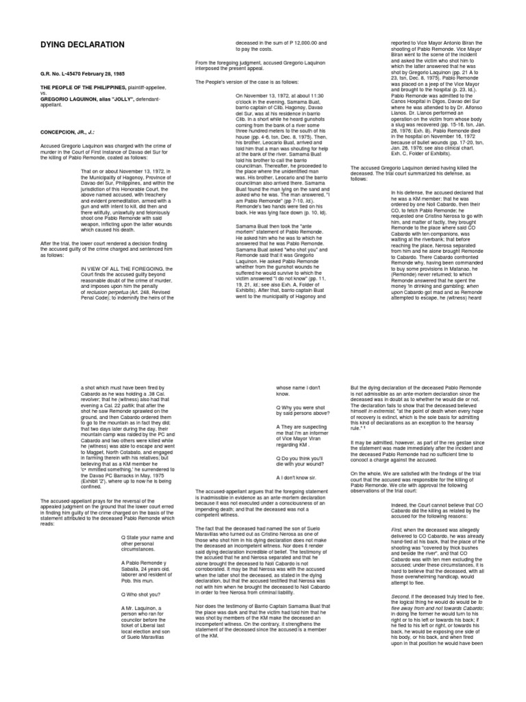 10 Dying Declaration | PDF | Evidence | Robbery