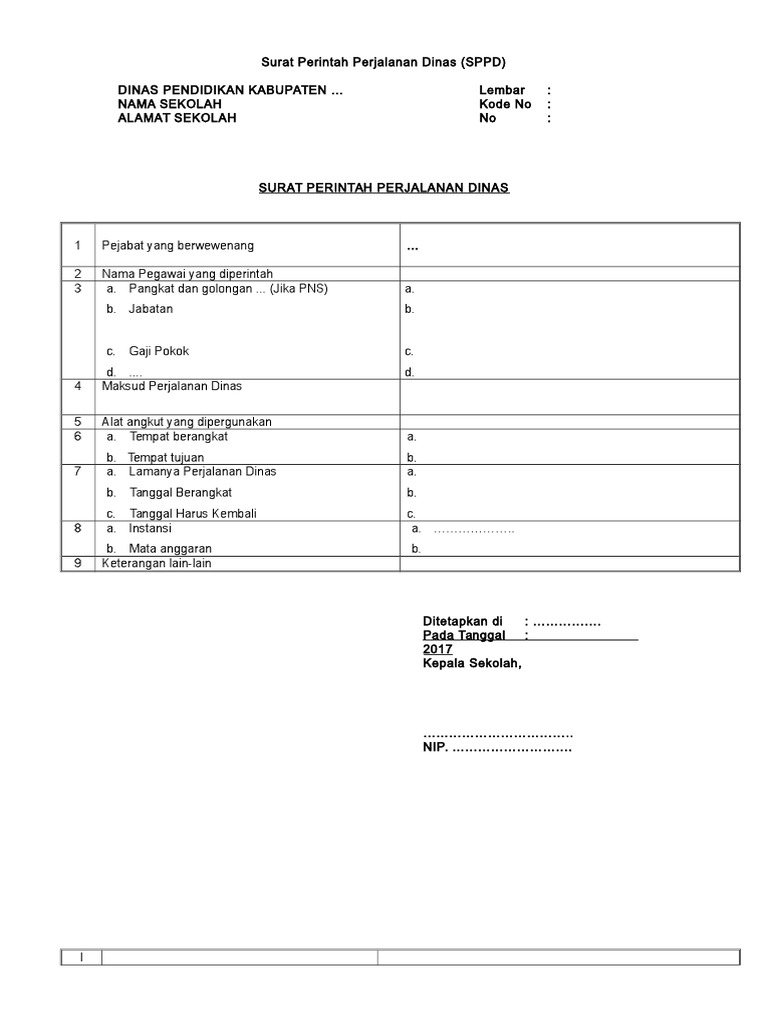 Surat Perintah Perjalanan Dinas (SPPD) | PDF