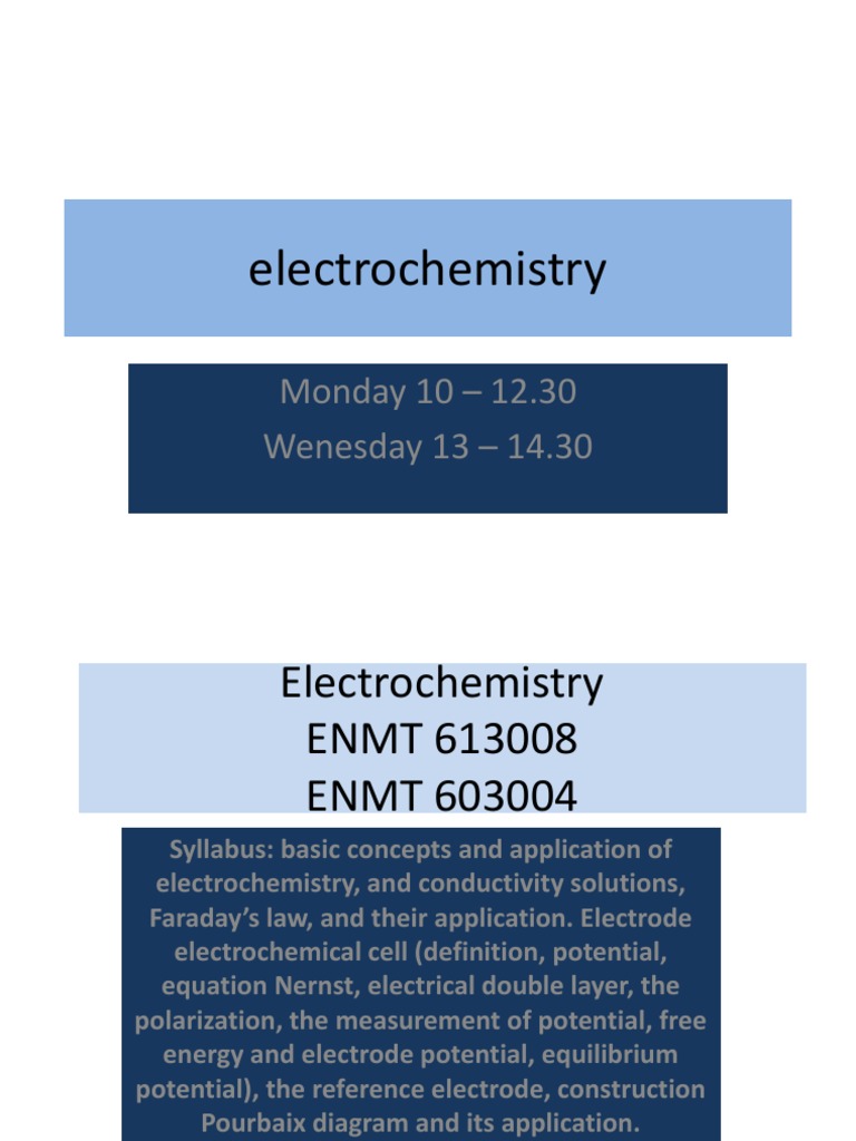 Lecture 1 Basic Electrochemistry Presentation 2017 1 Pdf