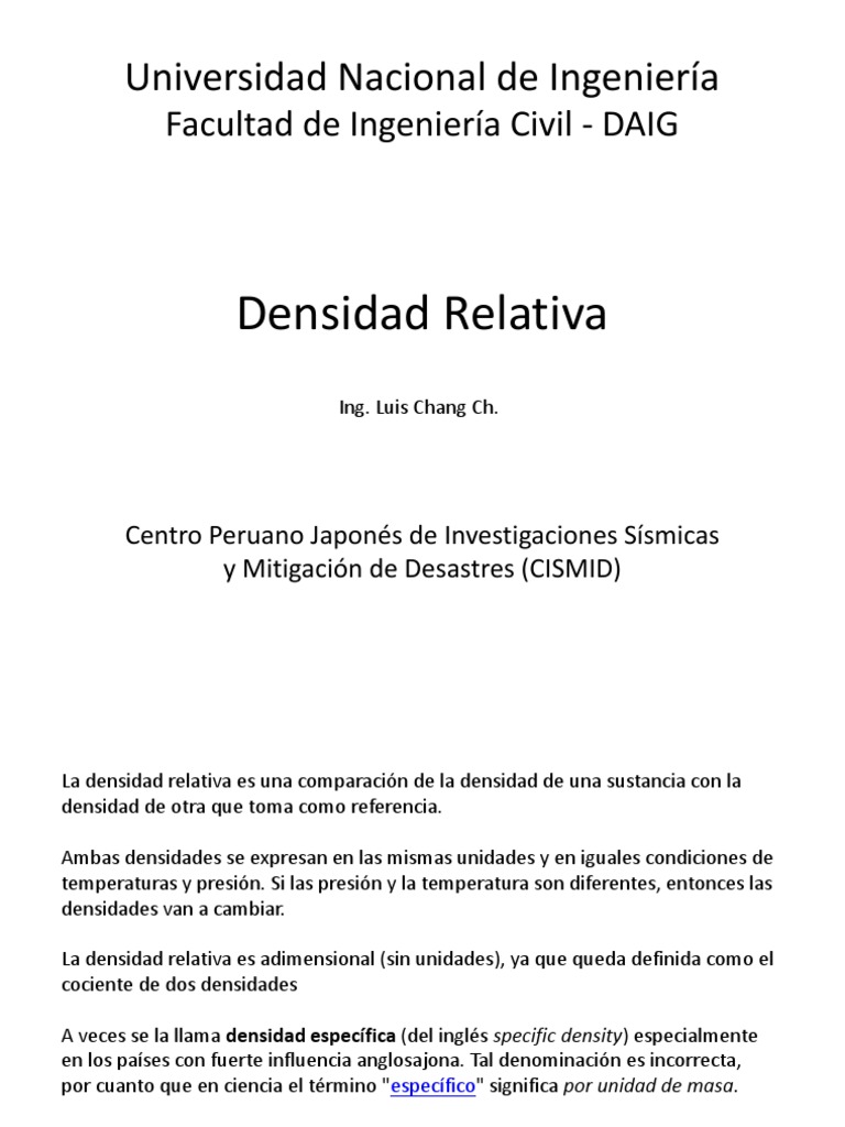 Densidad Relativa | PDF | Ciencia y matemáticas