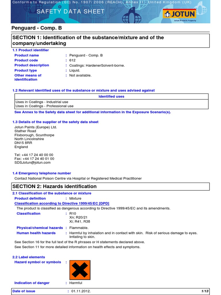 SDS - Penguard - Comp. B - Marine - Protective - English (Uk) - United ...