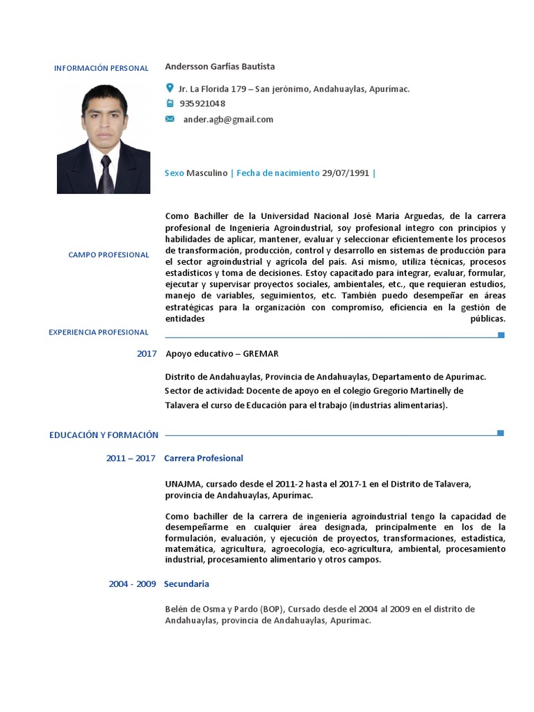 Andersson CV | Descargar gratis PDF | Agronegocios | Ingeniería