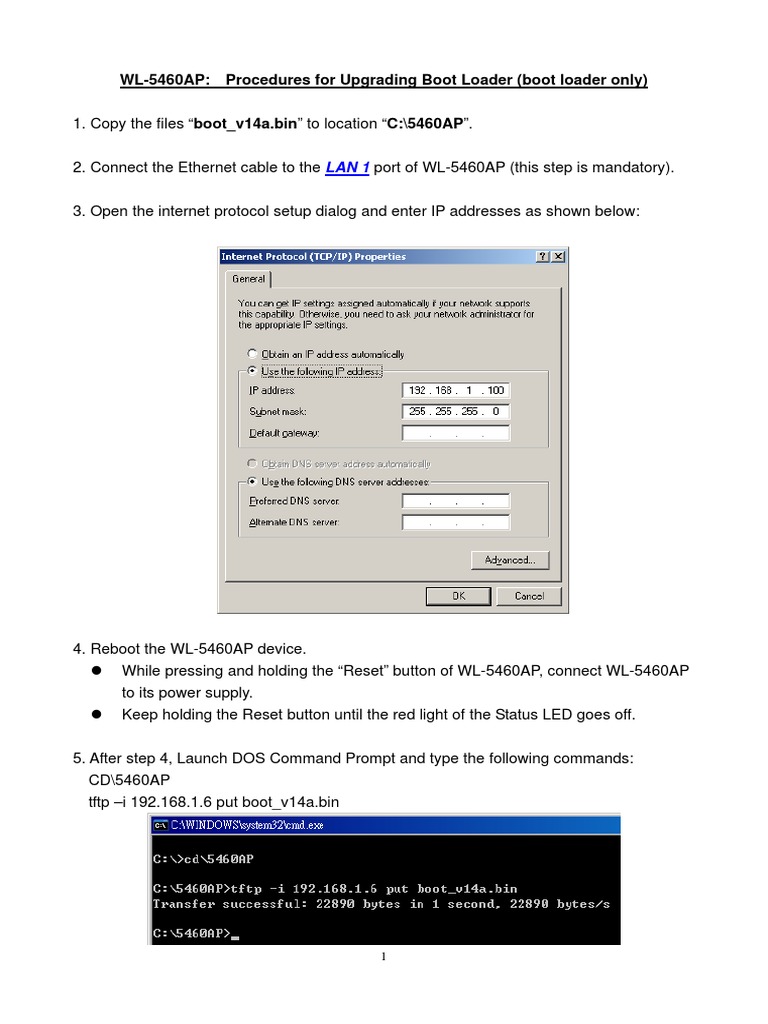 WL-5460AP BootLoader Upgrade | PDF | Finance & Money Management | Technology & Engineering