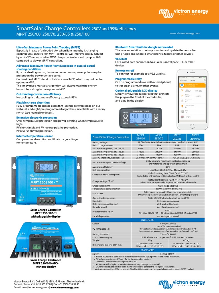 Datasheet SmartSolar Charge Controller MPPT 250 60, 250 70, 250 85 ...