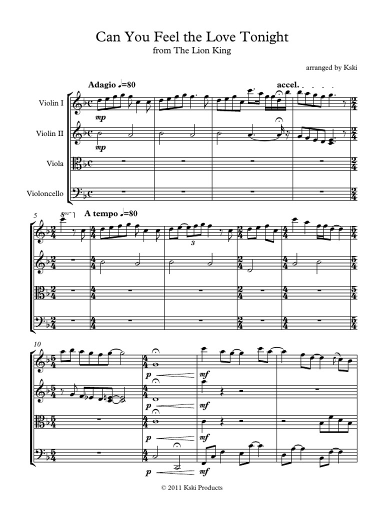 The Lion King Can You Feel The Love Tonight For String Quartet PDF ...