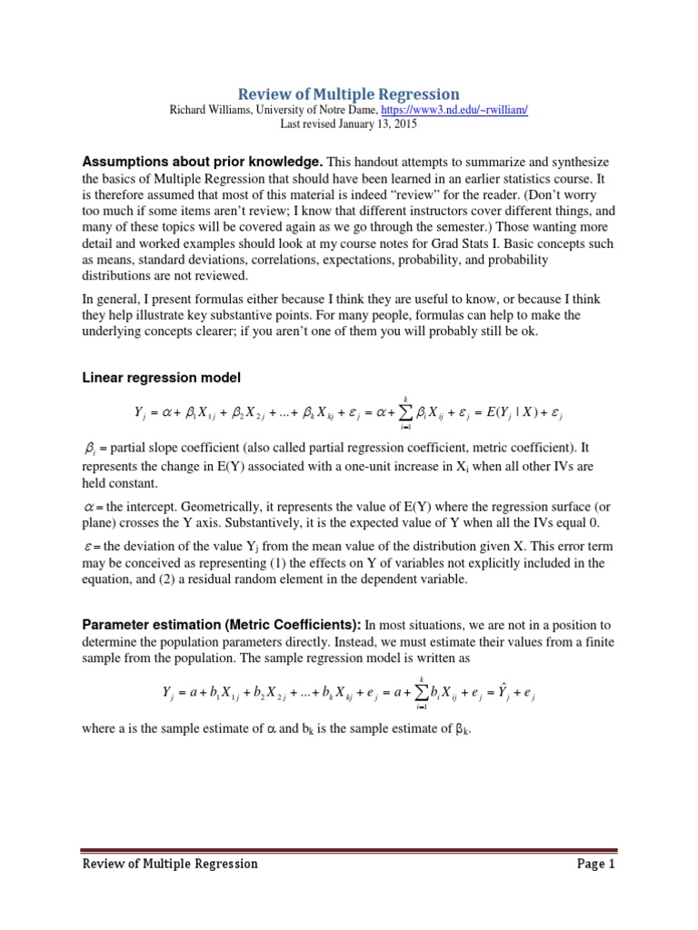 An In-Depth Review of Key Concepts and Calculations in Multiple Regression Analysis | PDF ...
