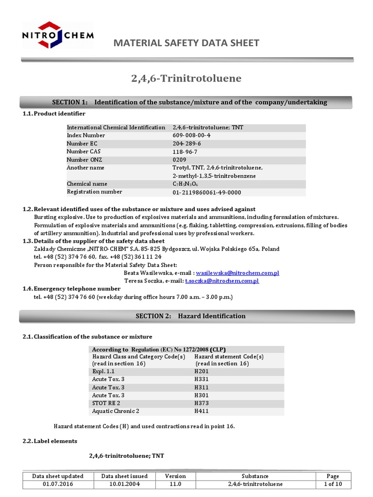 MSDS-2-4-6-trinitrotoluene | Toxicity | Explosive Material