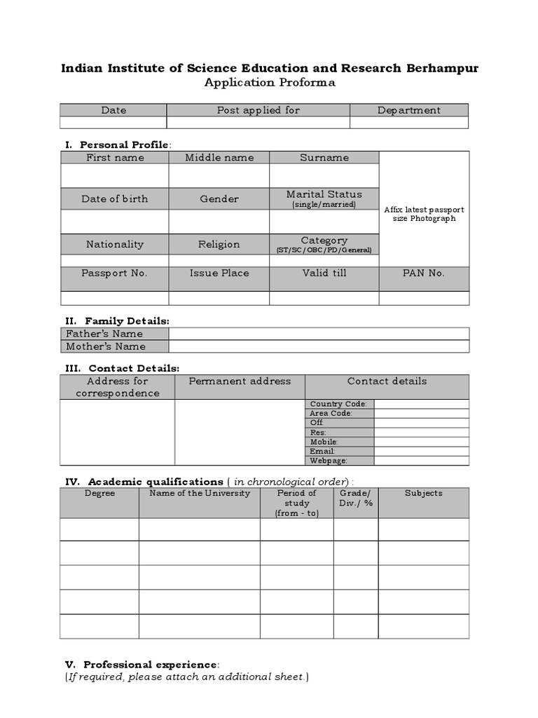 Application Proforma For Faculty Positions | PDF | Doctorate | Further Education