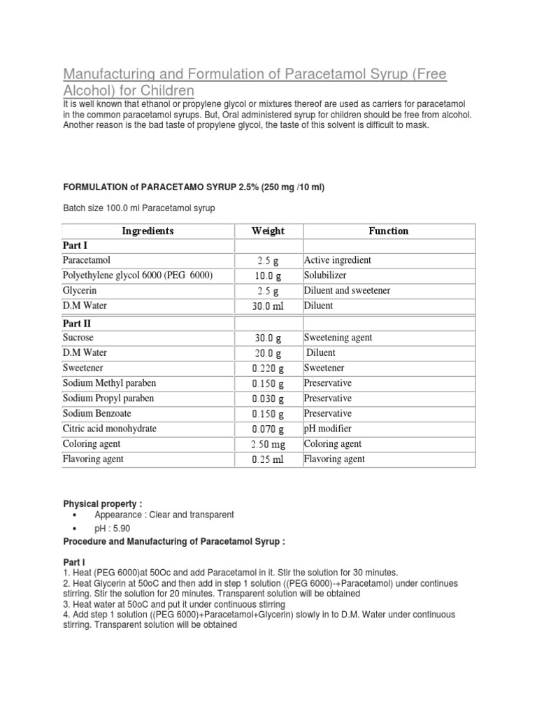 Formulation of Paracetamol Syrup | Polyethylene Glycol | Solution