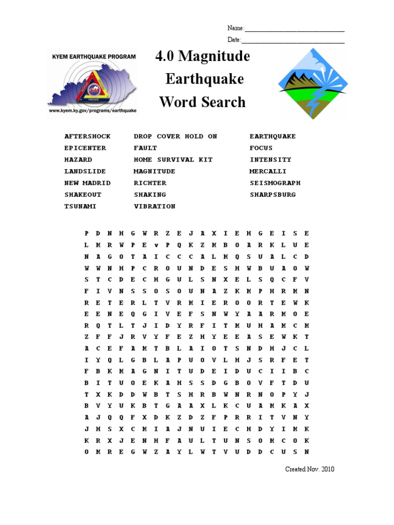Earthquake Word Search Puzzle | PDF
