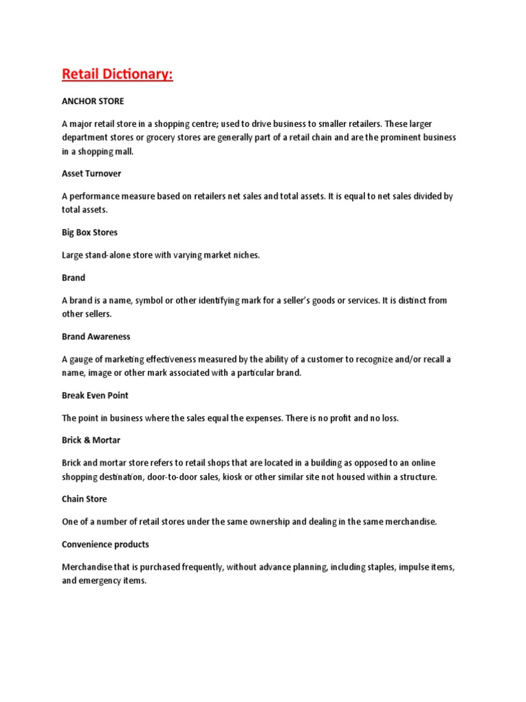 Retail Dictionary:: Anchor Store | PDF | Retail | Point Of Sale