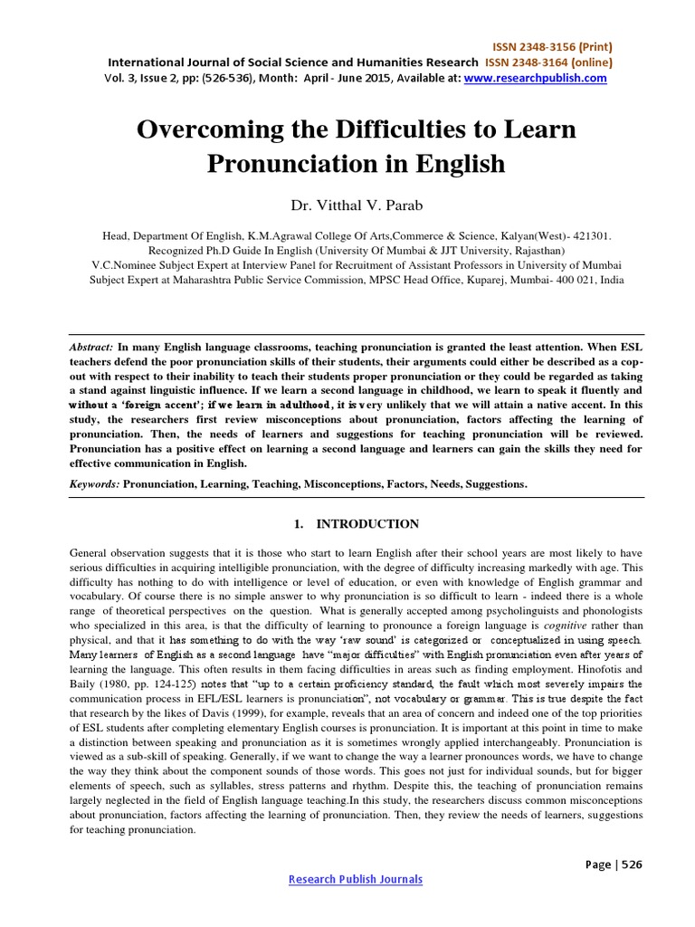 Overcoming The Difficulties To Learn Pronunciation in English-1914 ...