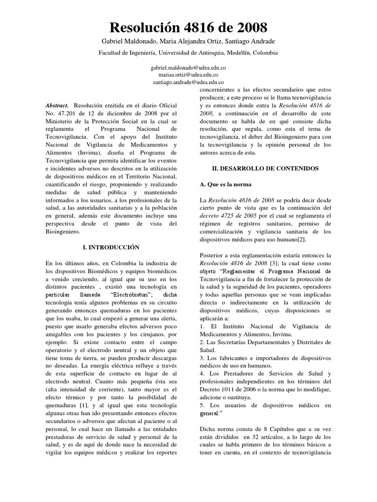Resolución 4816 | PDF | Bienestar | Medicina