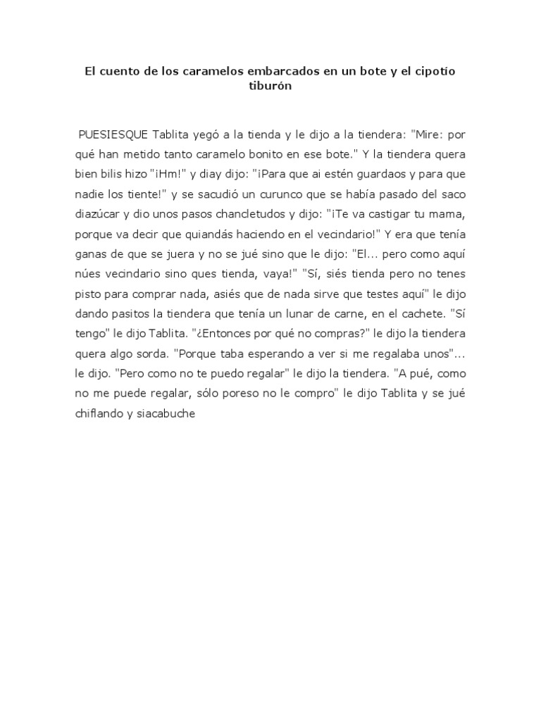 El Cuento de Los Caramelos Embarcados en Un Bote y El Cipotío Tiburón | PDF | Cocina, comidas y ...