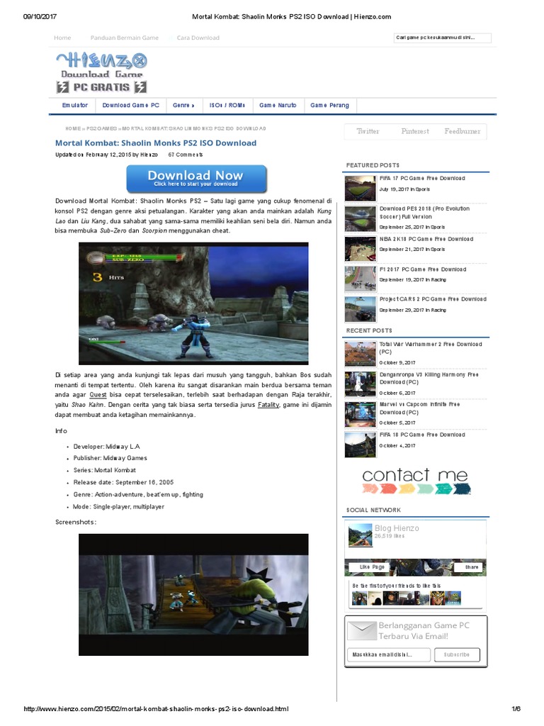 Mortal Kombat - Shaolin Monks PS2 ISO Download - Hienzo | PDF