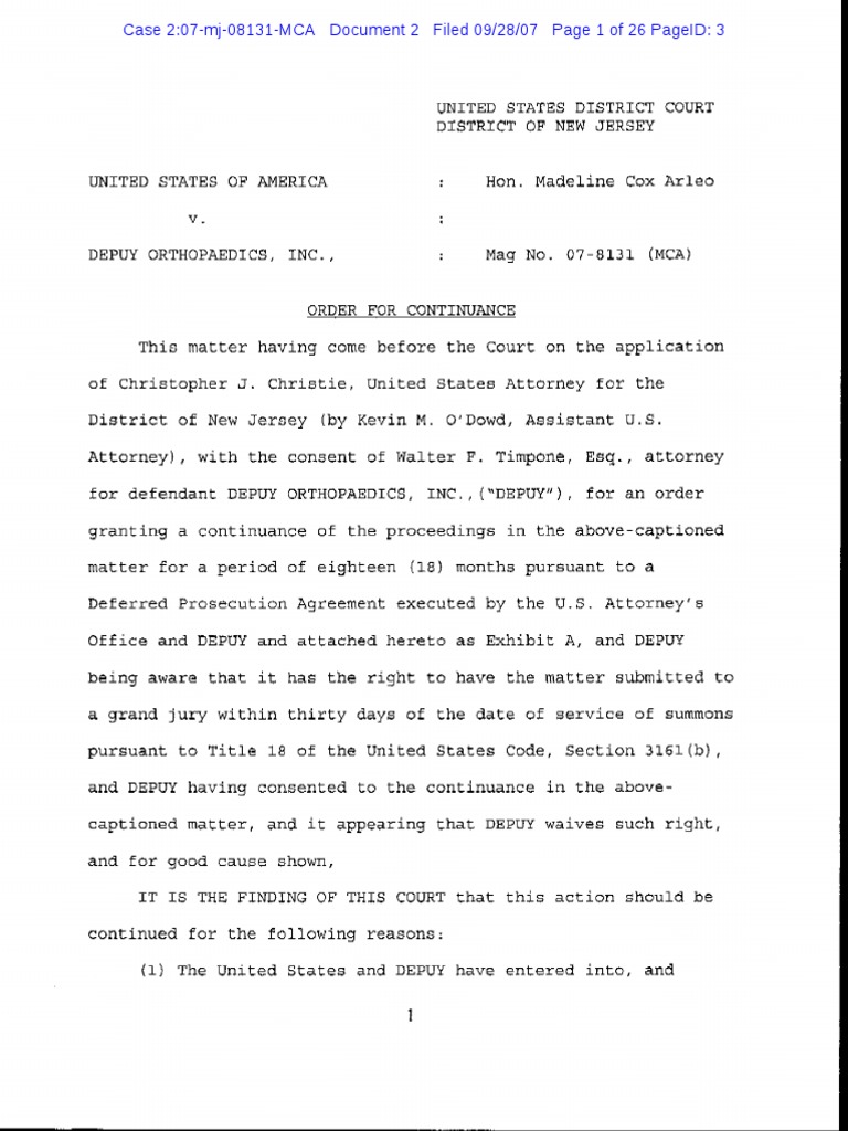 2007 Deferred Prosecution Agreement - USA vs. DePuy | PDF | Prosecutor ...