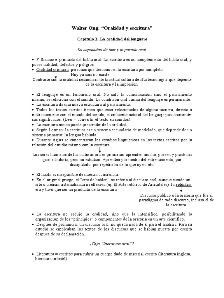 LAC I - Walter Ong: "Oralidad y Escritura" | PDF | Homero | Tradición oral