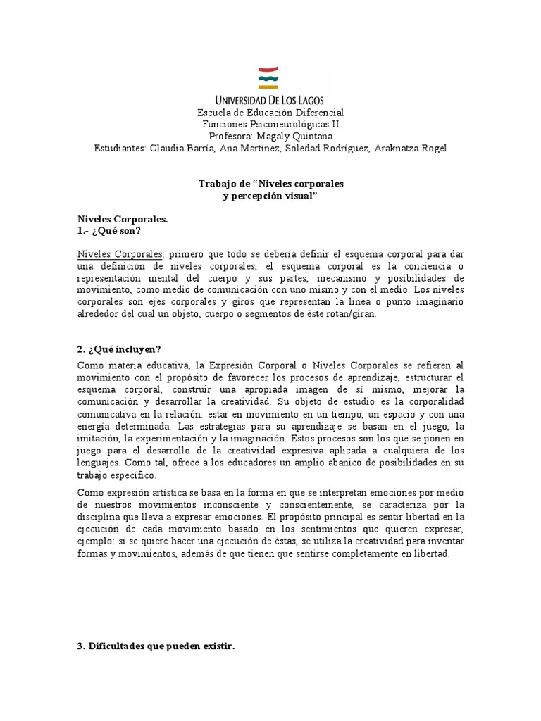 Niveles Corporales y Percepcion Visual | PDF | Ciencia cognitiva | Conceptos psicologicos