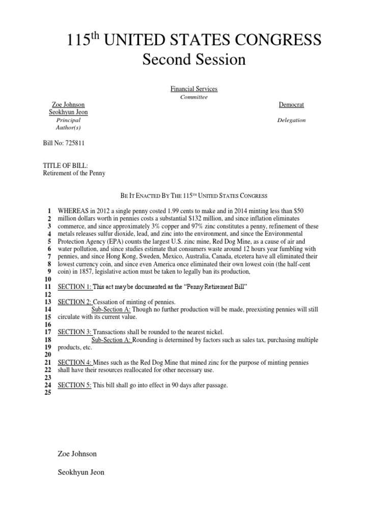 plsc001 Legislative Template | PDF | Penny | United States Dollar