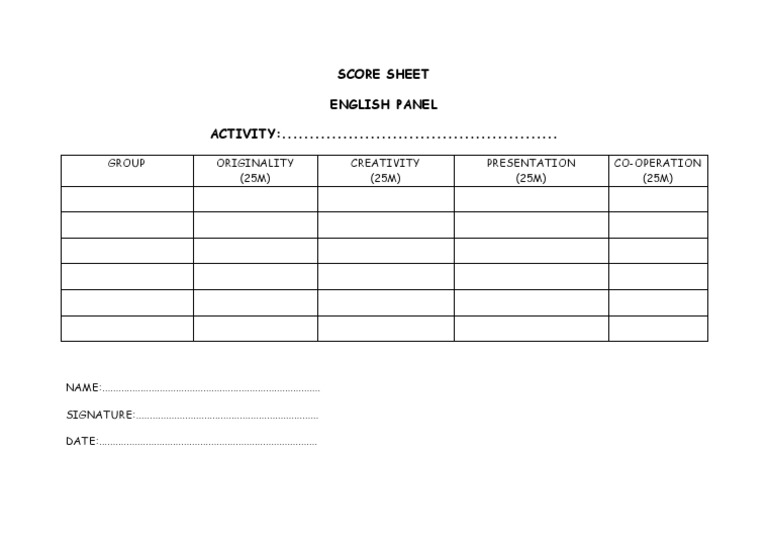 Score Sheet English Activity | PDF