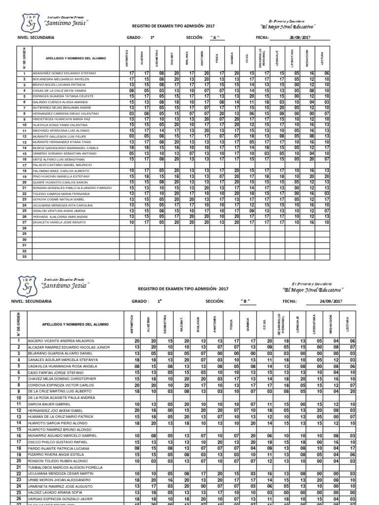 Formato de Registro de Notas CXC 2017 Etasaje | PDF