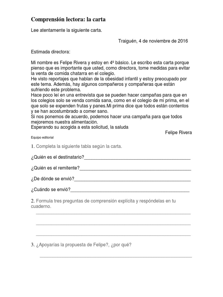 Comprensión Lectora Carta