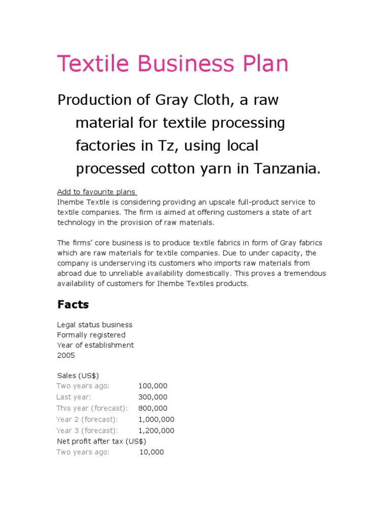 Textile Business Plan for Ihembe Textiles | PDF | Textiles | Tanzania